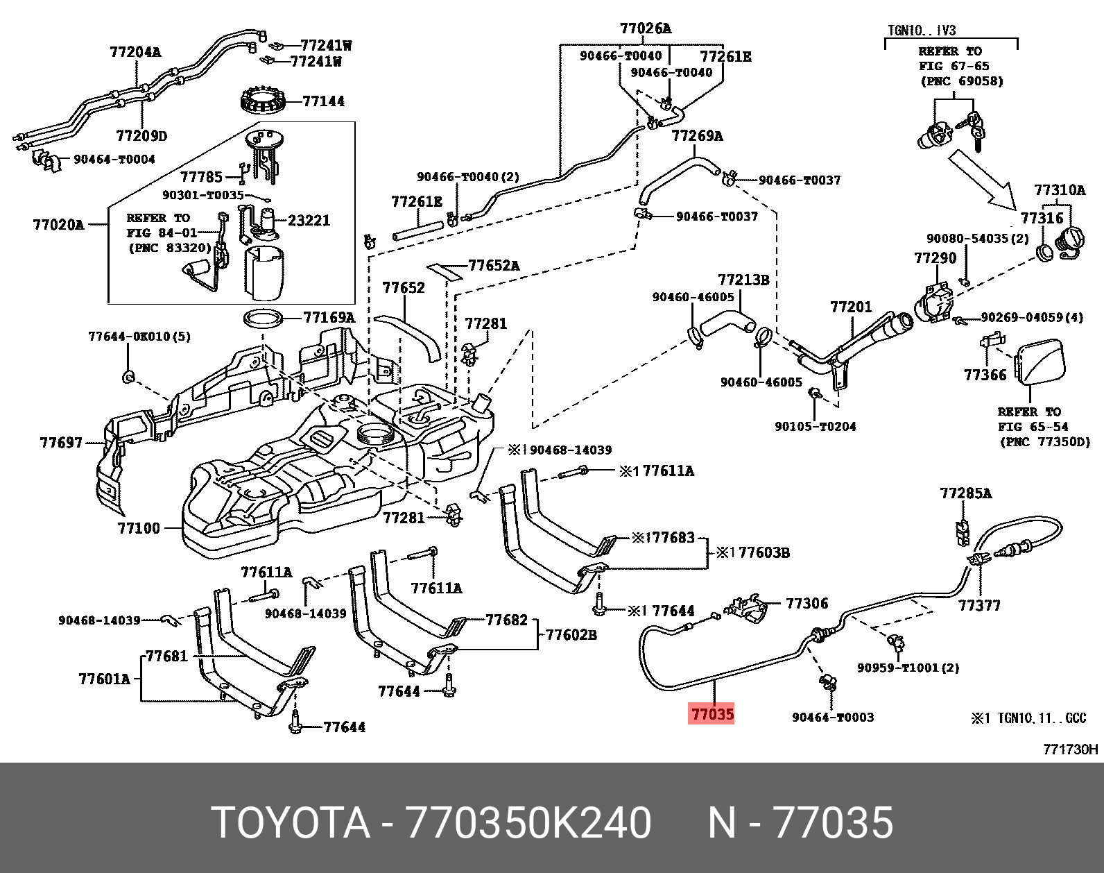 77035-0K240 TOYOTA LEXUS CABLE SUB-ASSY FUEL