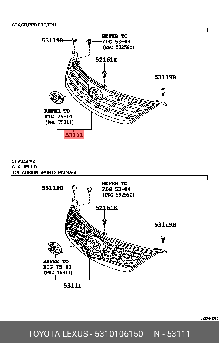 Toyota CAMRY 07-09 GRILLE CHRM/BK FPI [2] - 53101-06150 | Spare Parts ...