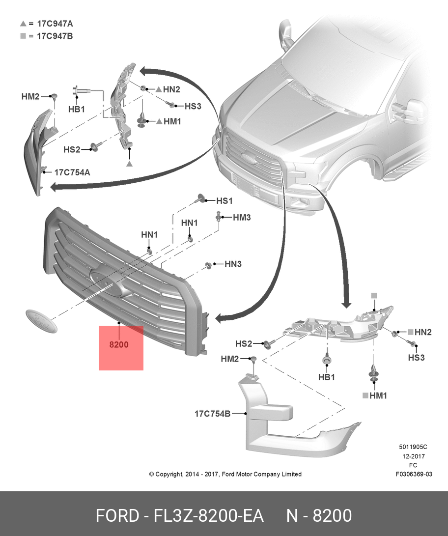 Ford F150 15-17 GRILLE CHROME (LINES) - FL3Z-8200-EA | Spare Parts Shop ...