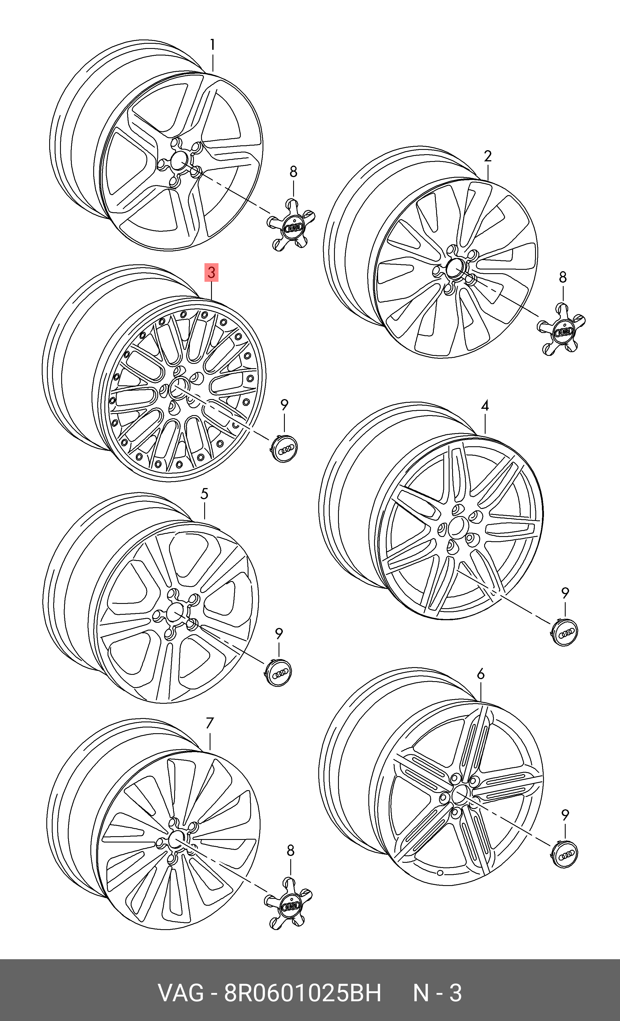 Aluminium Rim 5JX20 (Color code 8Z8) 8R0601025BH