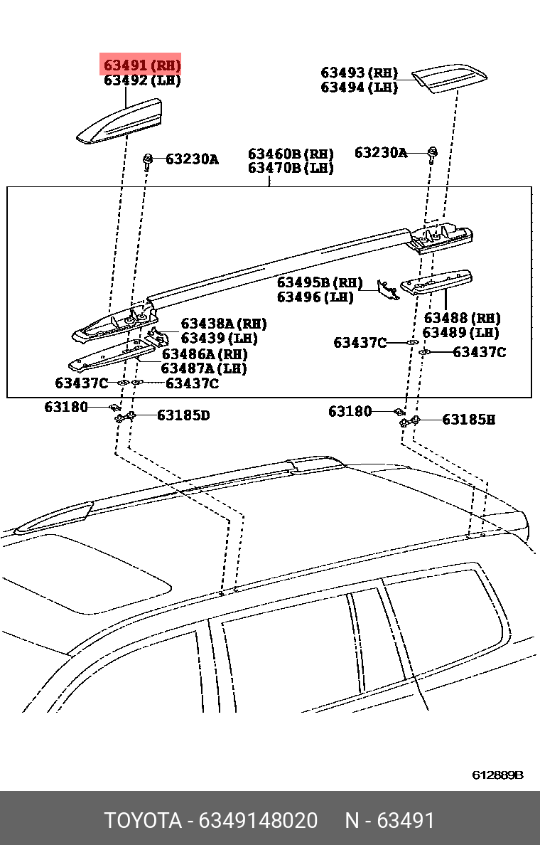 63491-48020 TOYOTA LEXUS COVER ROOF RACK
