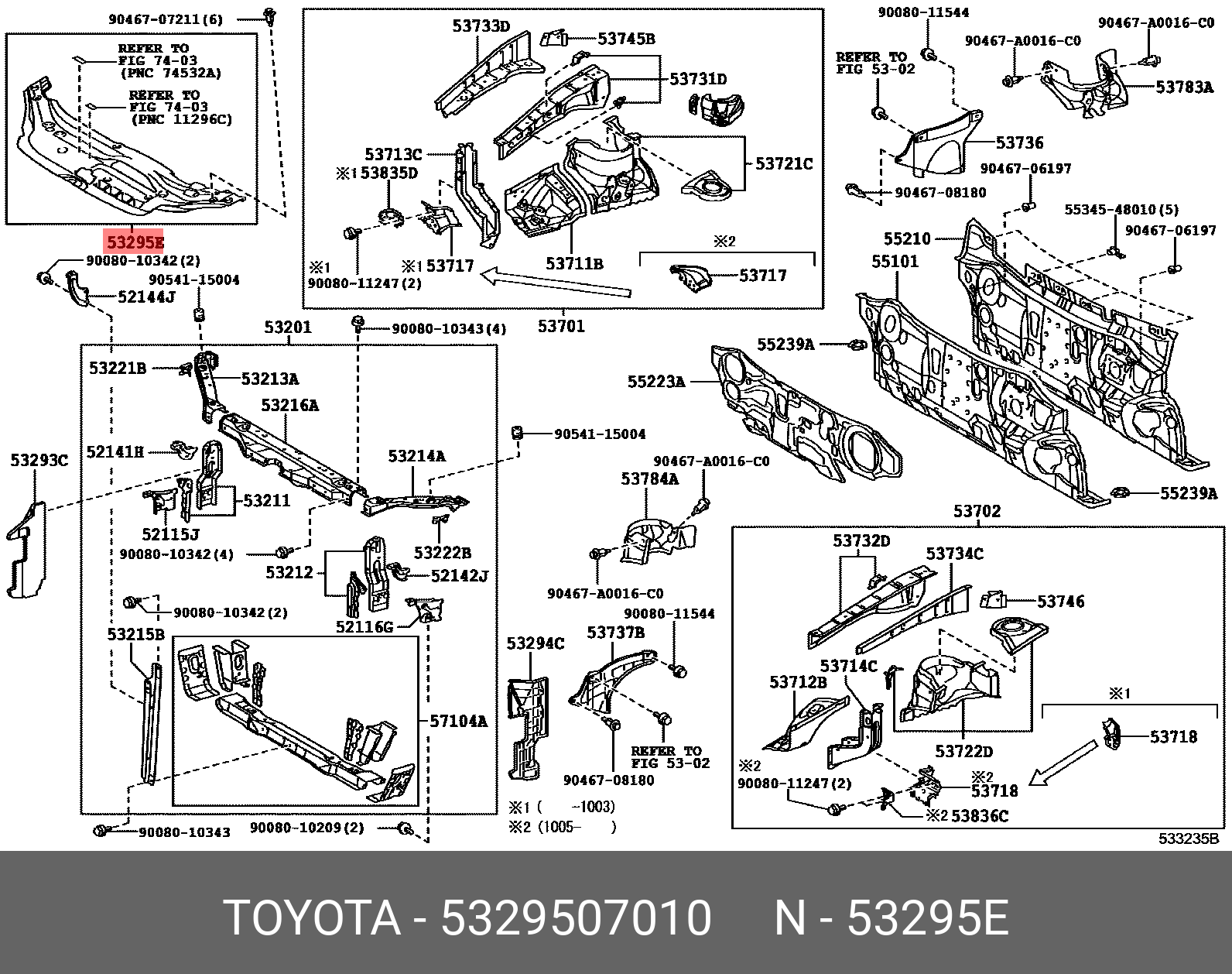 Toyota AVALON 05-07 GRILLE SUPPORT(08-10) - 53295-07010 | Spare Parts ...