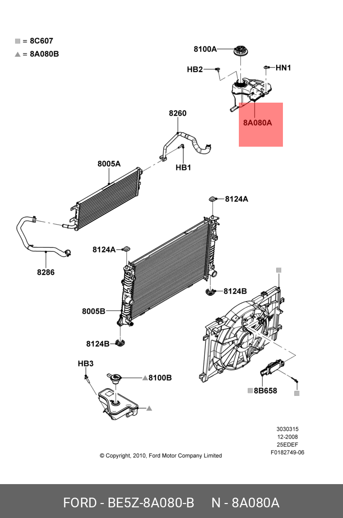 BE5Z-8A080-B FORD TANK ASY - RADIATOR OVERFLOW