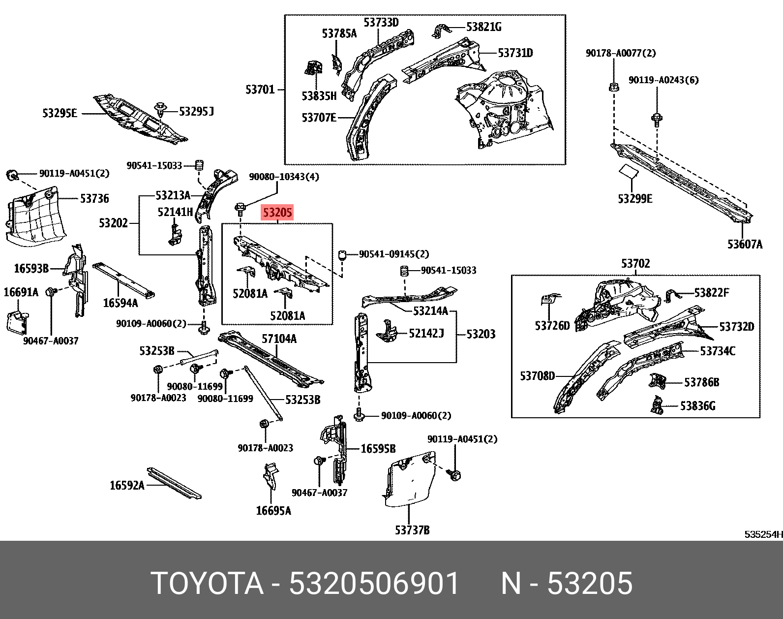 Toyota CAMRY 18-20 RADIATOR SUPPORT 53202-06230 53203-06270 57104-06060 ...