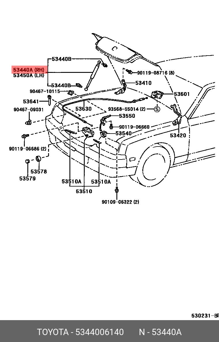 53440-06140 TOYOTA LEXUS SUPPORT ASSY HOOD