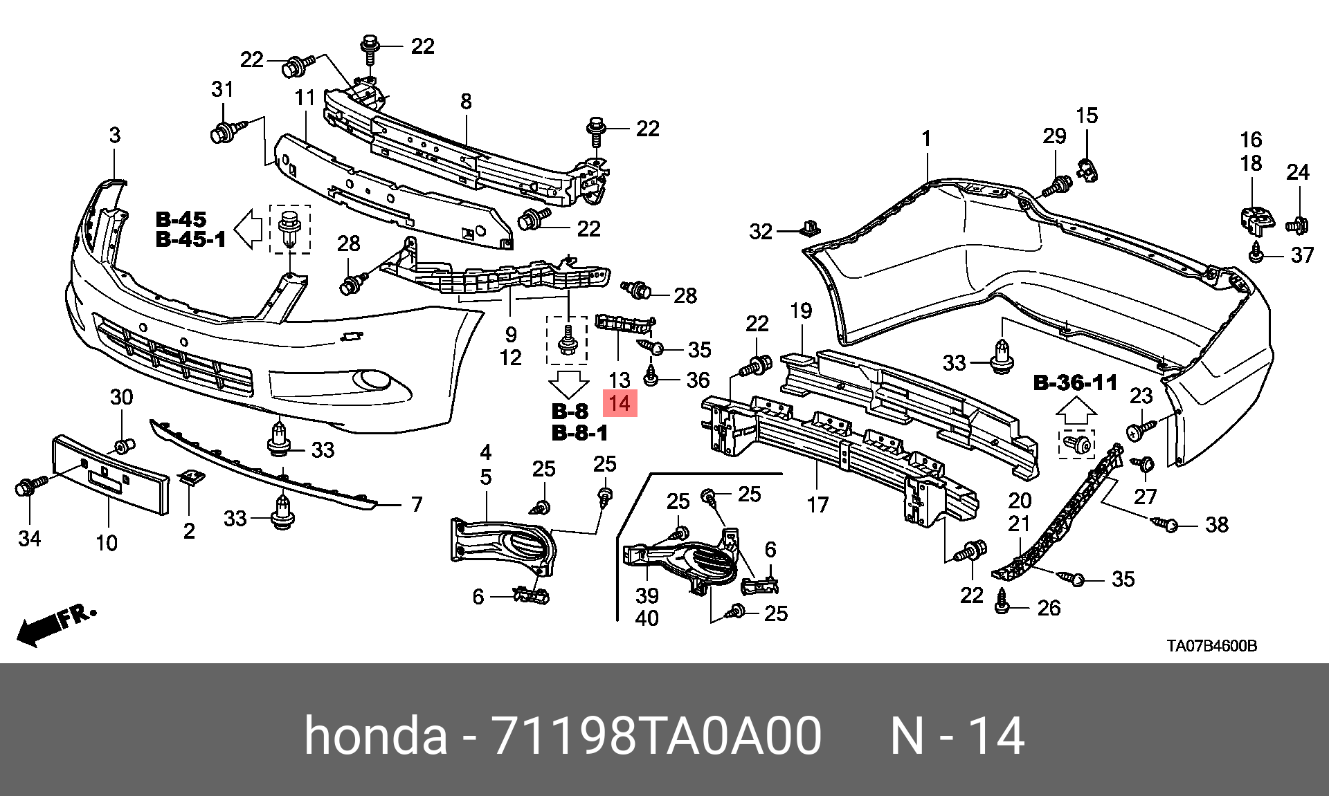 Honda BUMPER BRACKET FRONT LH - 71198TA0A00 | Spare Parts Shop ...