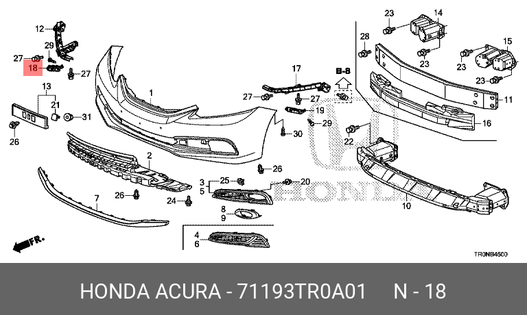 Honda CIVIC 12-15 BUMPER BRACKET FRONT RH - 71193-TR0-A01 | Spare Parts ...