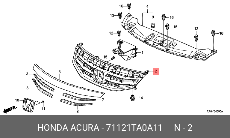 Honda GRILLE BASE ONLY - 71121TA0A11 | Spare Parts Shop - Allparts.ae