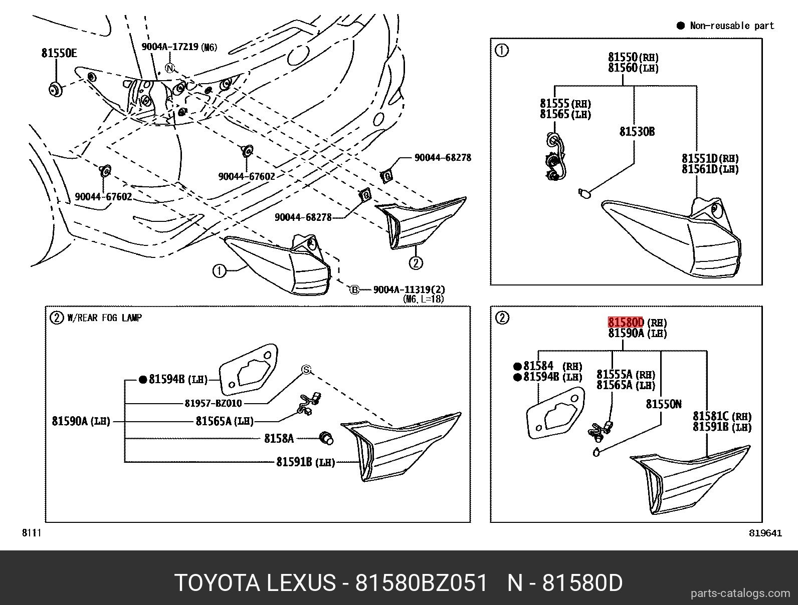 81580-BZ051 TOYOTA LEXUS LAMP ASSY RR RH