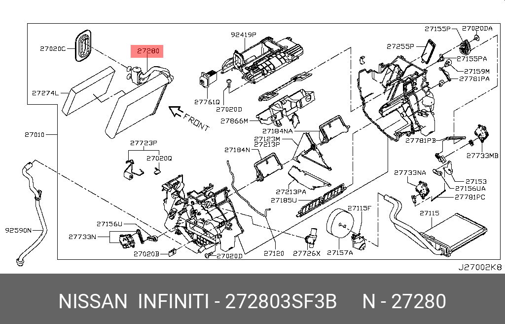 27280-3SF3B NISSAN EVAPORATOR ASSY-FRONT