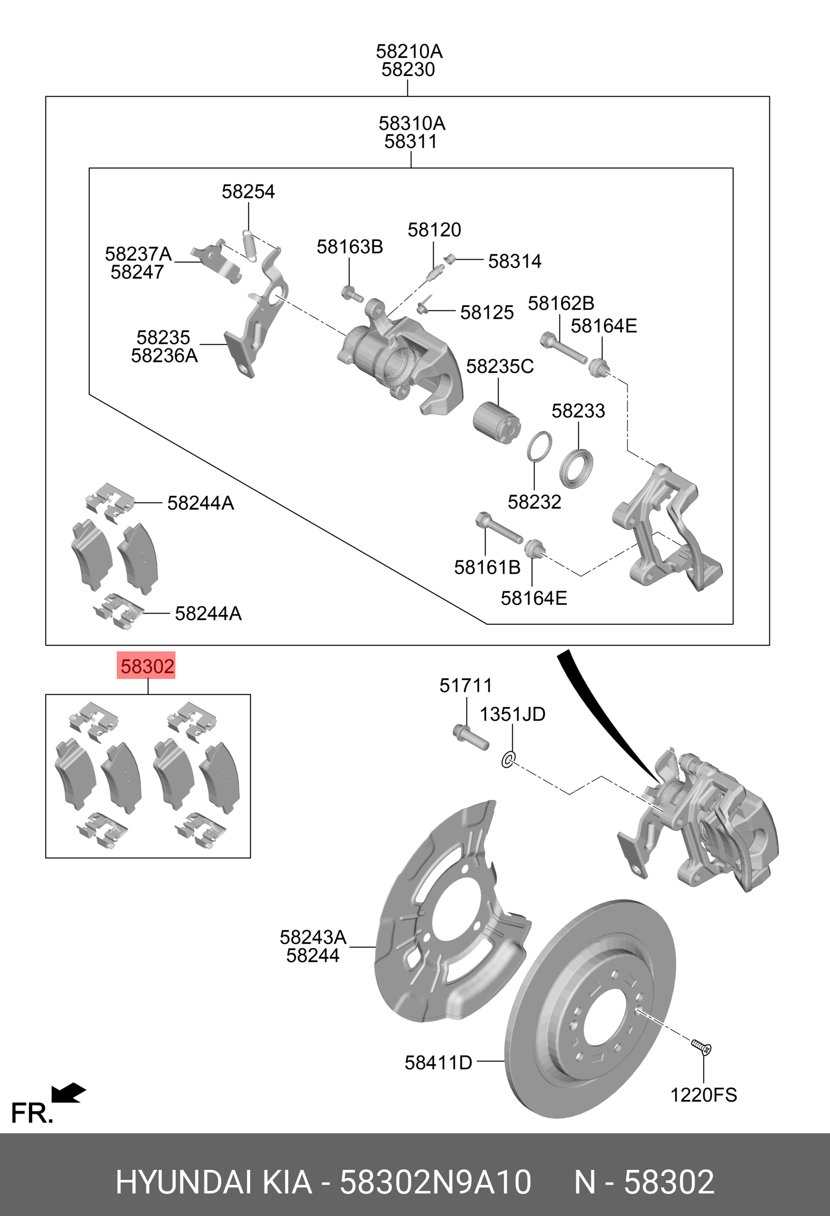 58302N9A10 HYUNDAI KIA PAD SUB SET,RR CALIP