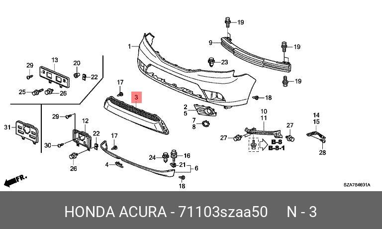 Honda PILOT 12-15 BUMPER GARNISH FRONT (Y-HDAR182R-00) - 71103-SZA-A50 ...