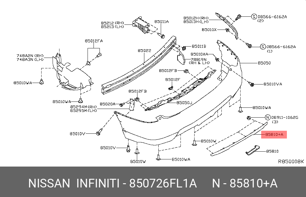 Nissan X-TRAIL 18-20 BUMPER MOULDING REAR CHROME - 85072-6FL1A | Spare ...