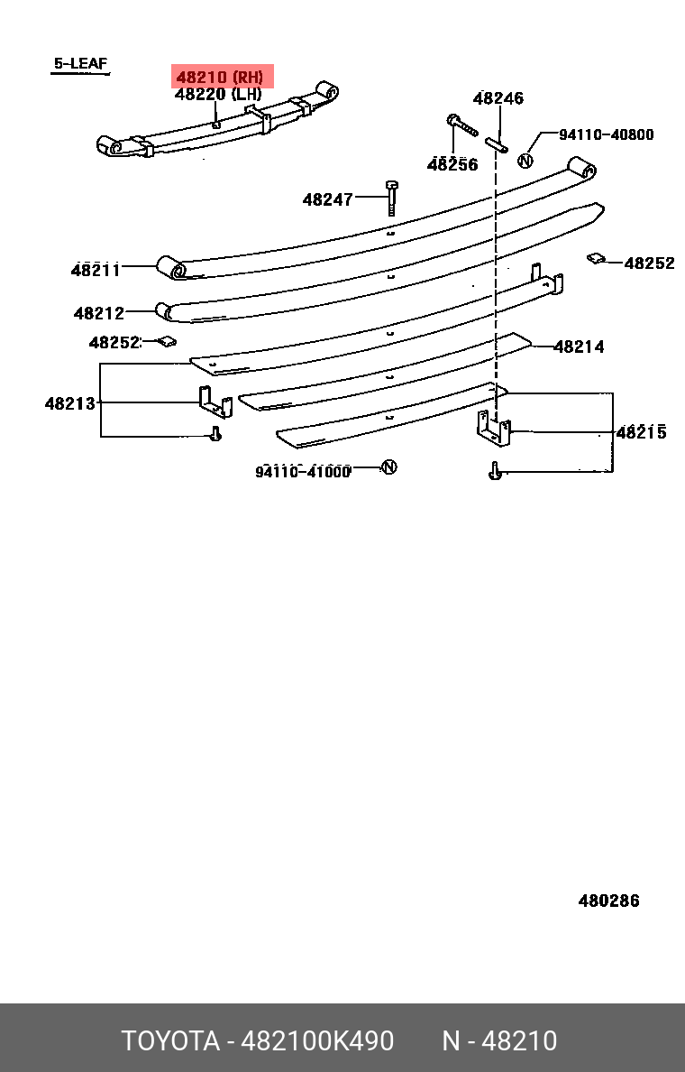48210-0K490 GENUINE TOYOTA 482100K490, HILUX 201708 - 202005, GUN125 ...