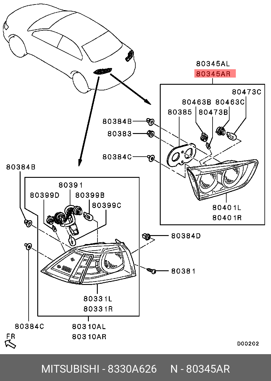 Mitsubishi LANCER EX 08-17 BACK LAMP RH BLACK - 8330A626 | Spare Parts ...