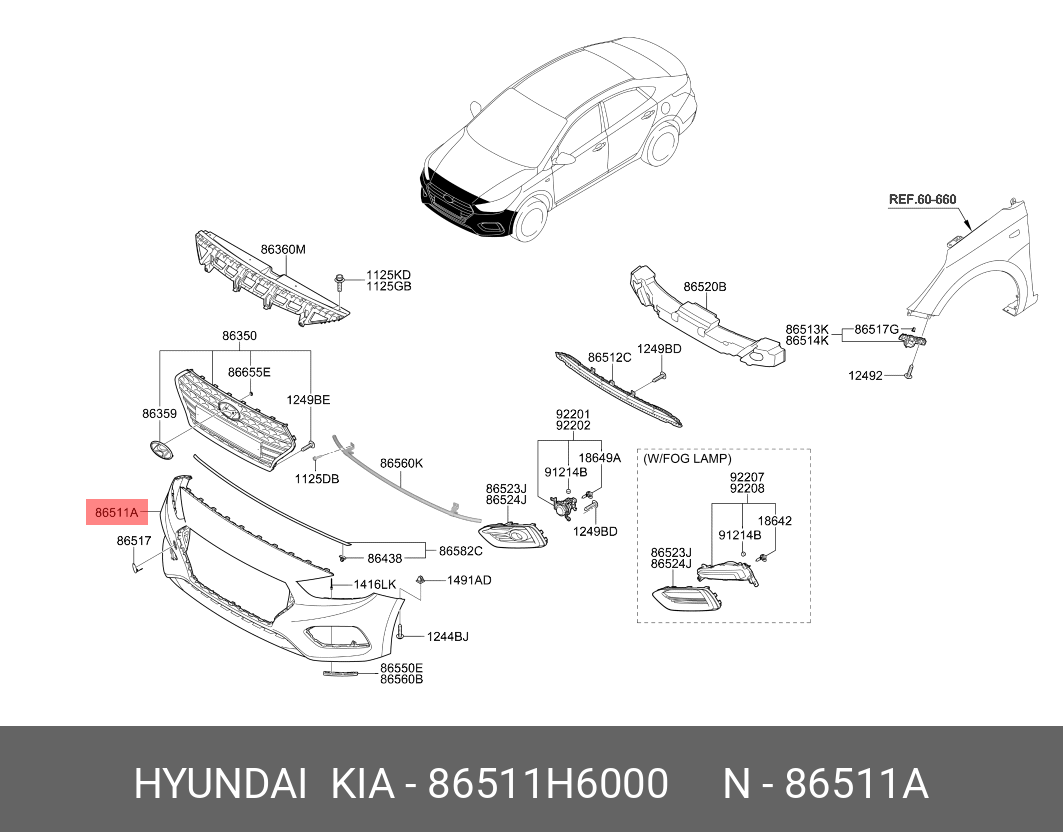Hyundai ACCENT 18-20 BUMPER FRONT USA [2] - 86511-H6000 | Spare Parts ...