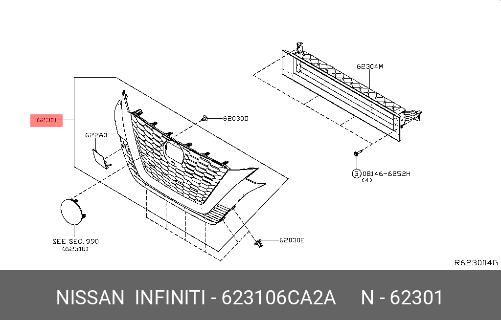 Nissan ALTIMA 19-20 GRILLE ASSLY W/O SENSOR CN - 62310-6CA2A | Spare ...