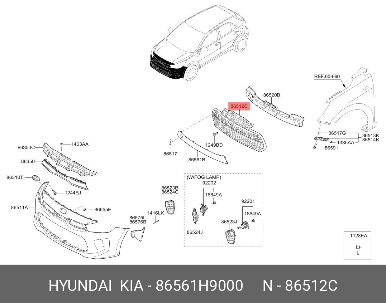 KIA RIO 18-19 BUMPER GRILLE FRONT - 86561-H9000 | Spare Parts Shop ...