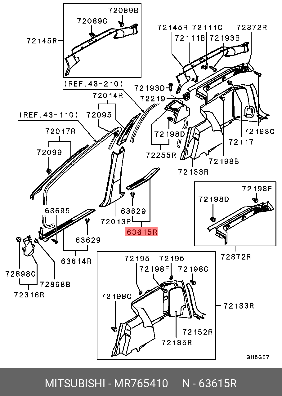 MR765410 MITSUBISHI SCUFF PLATE,RR RH