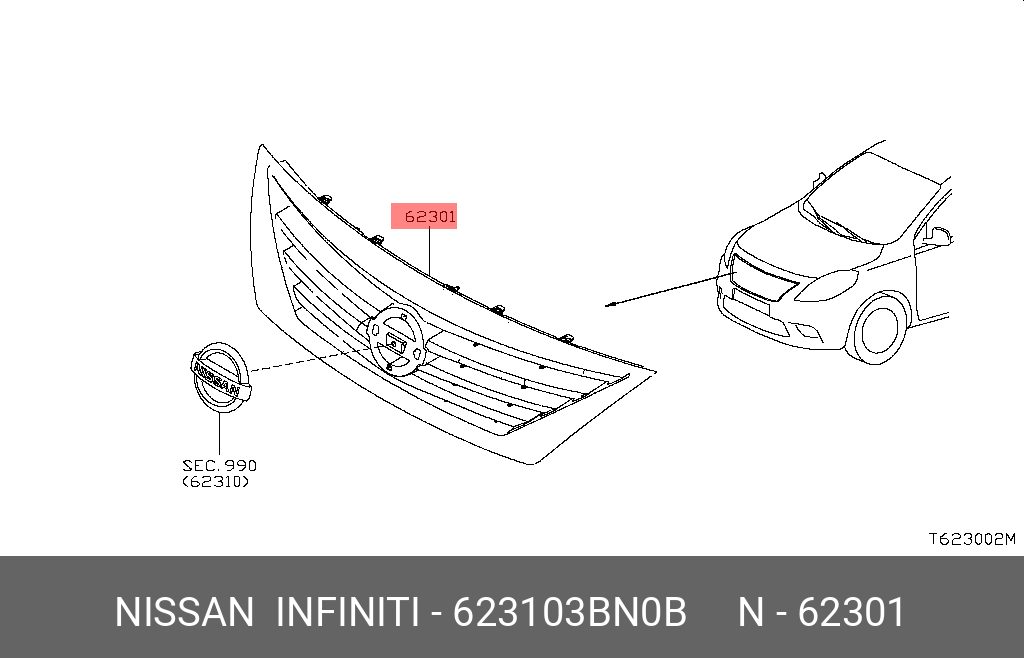 Nissan SUNNY 15-19 GRILLE CHROME BLACK [3] - 62310-3BN0B | Spare Parts ...
