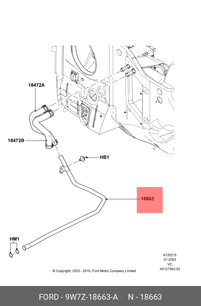 9W7Z-18663-A FORD TUBE - HEATER WATER