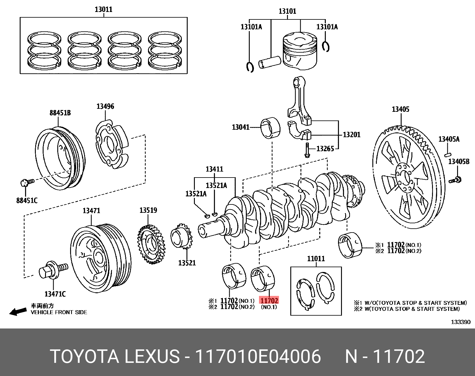 11701-0E040-06 TOYOTA LEXUS BEARING SET CRANKSH