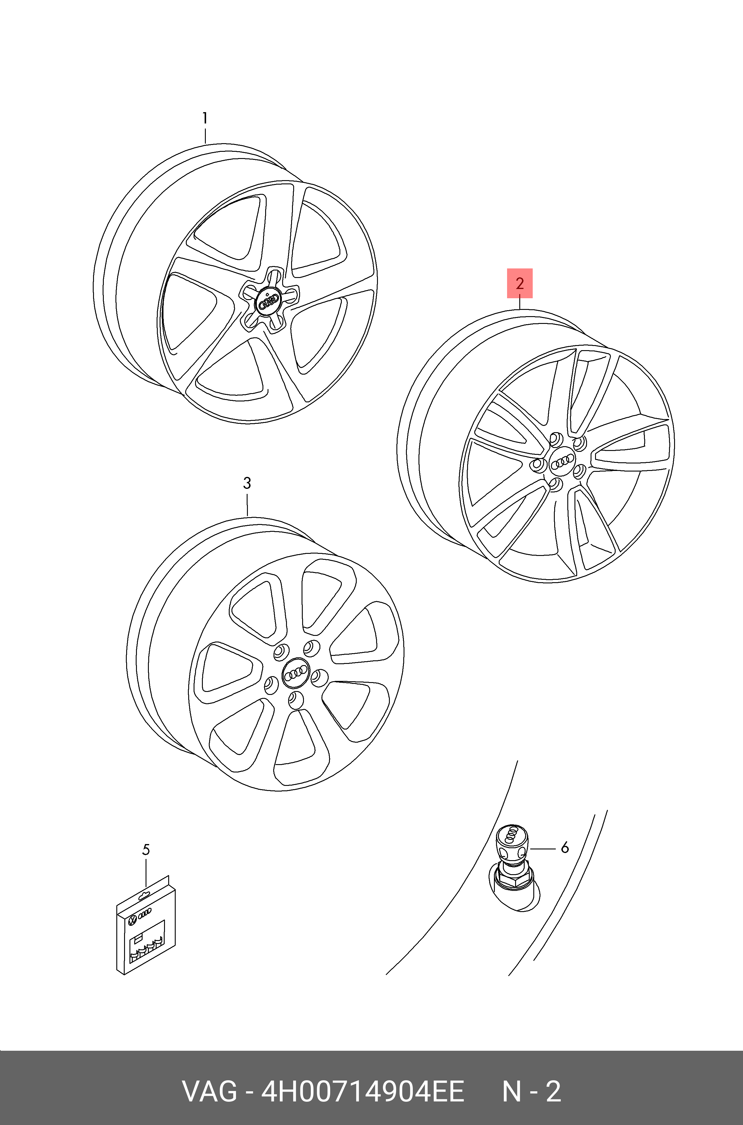 Aluminium Rim -5 spoke (Anthracite Color) 4H0071490 4EE