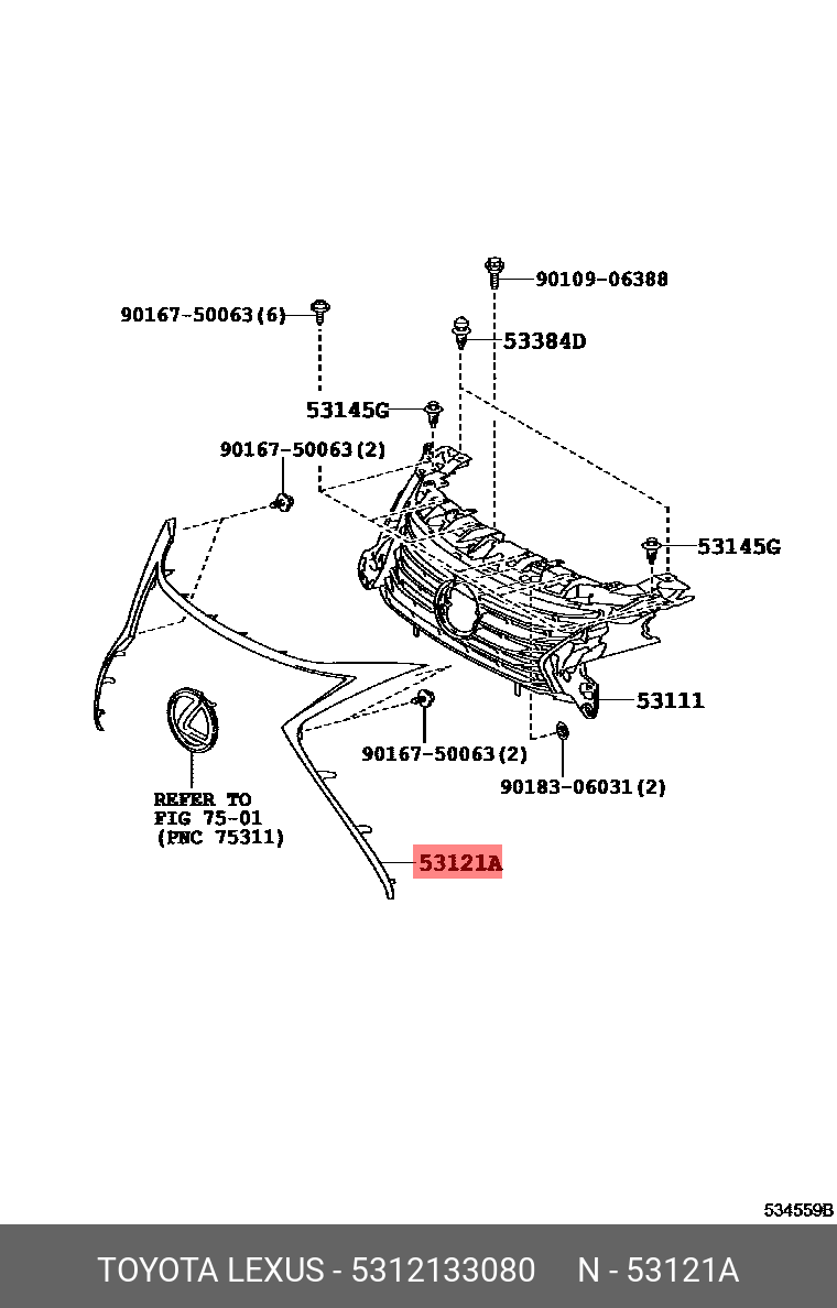 Lexus ES350 17-18 GRILLE MOULDING CHROM [2] - 53121-33080 | Spare Parts ...
