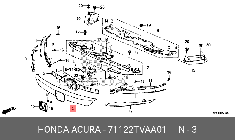 Honda GRILLE MOULDING ME &USA - 71122TVAA01 | Spare Parts Shop ...