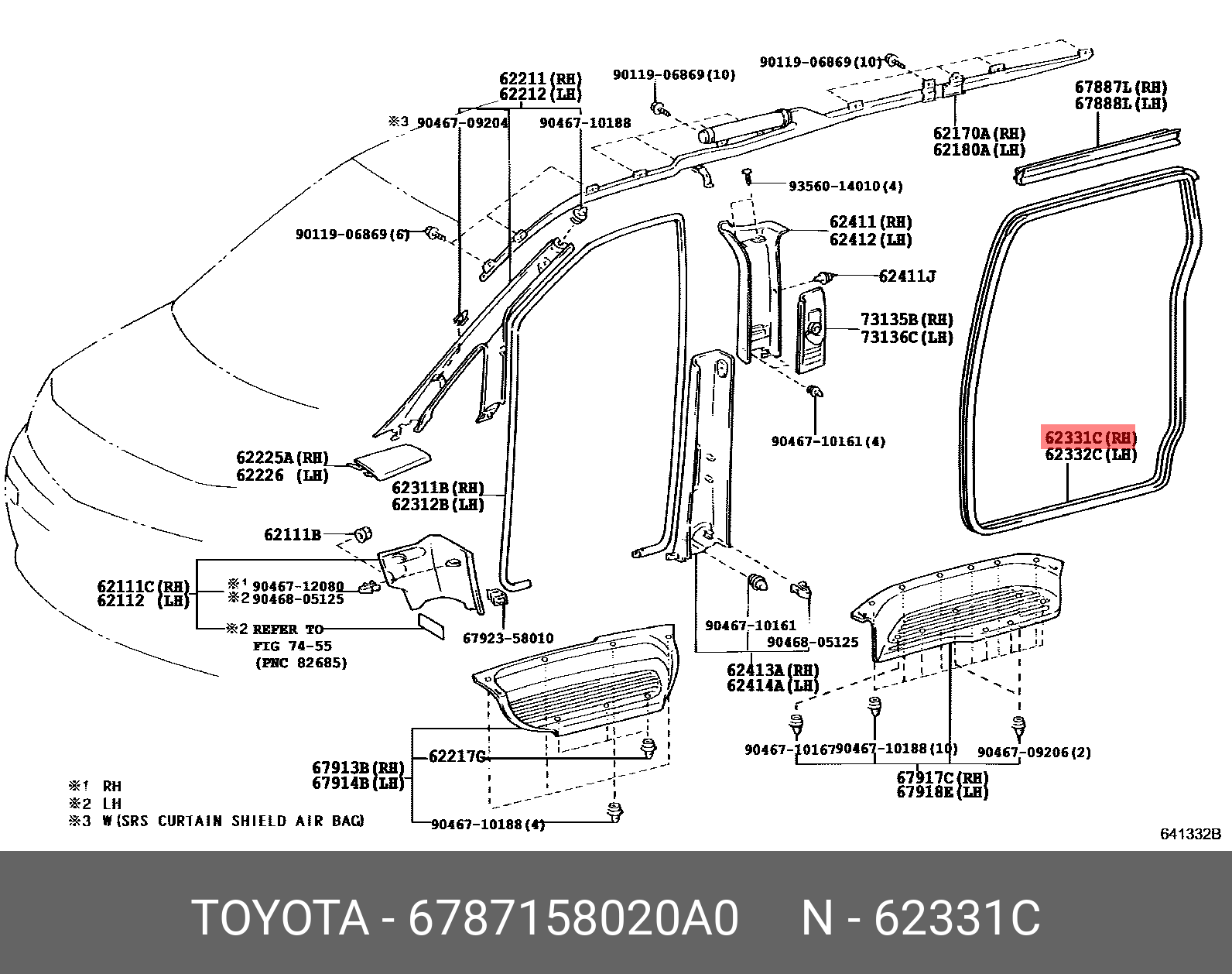 67871-58020-A0 GENUINE TOYOTA ALPHARD G/V 200205 - 200804, WEATHERSTRIP ...