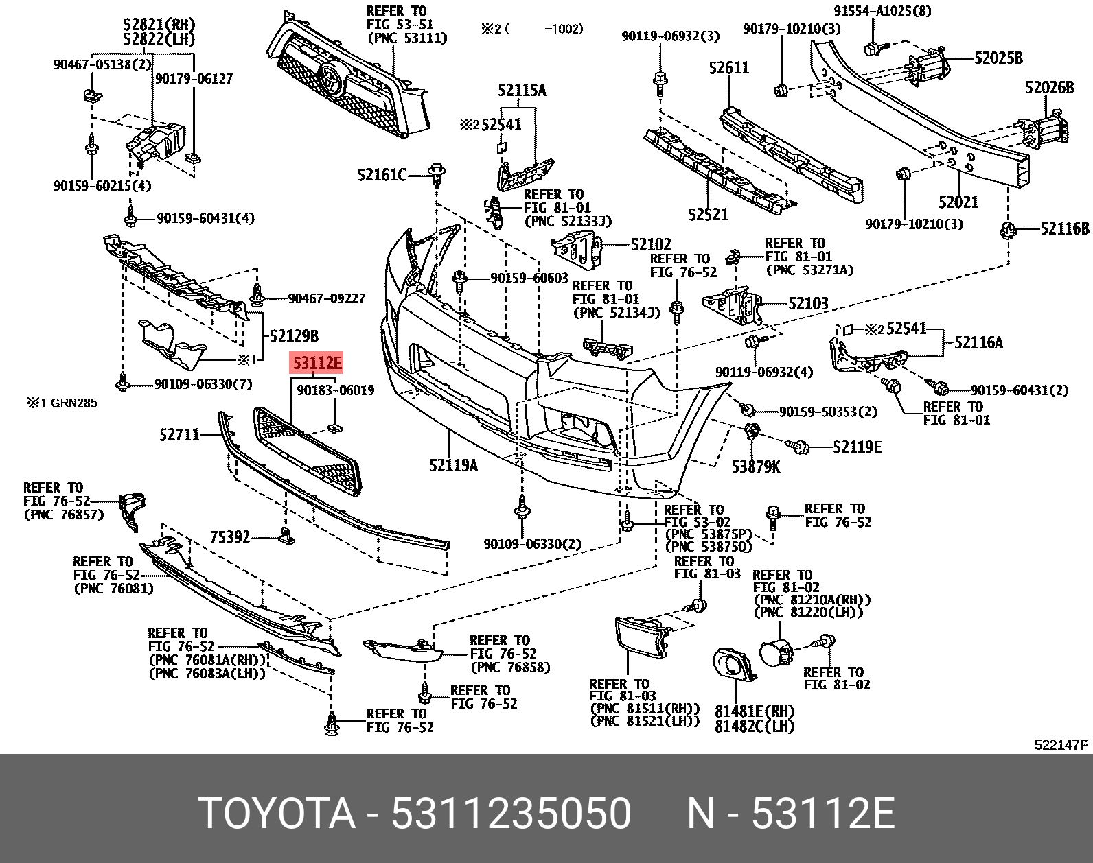 Toyota 4 RUNNER 10-13 BUMPER GRILLE FRONT - 53112-35050 | Spare Parts ...