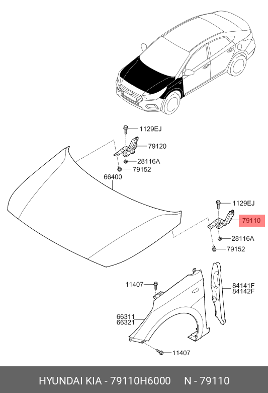 Hyundai ACCENT 18-20 HOOD HINGES LH - 79110-H6000 | Spare Parts Shop ...