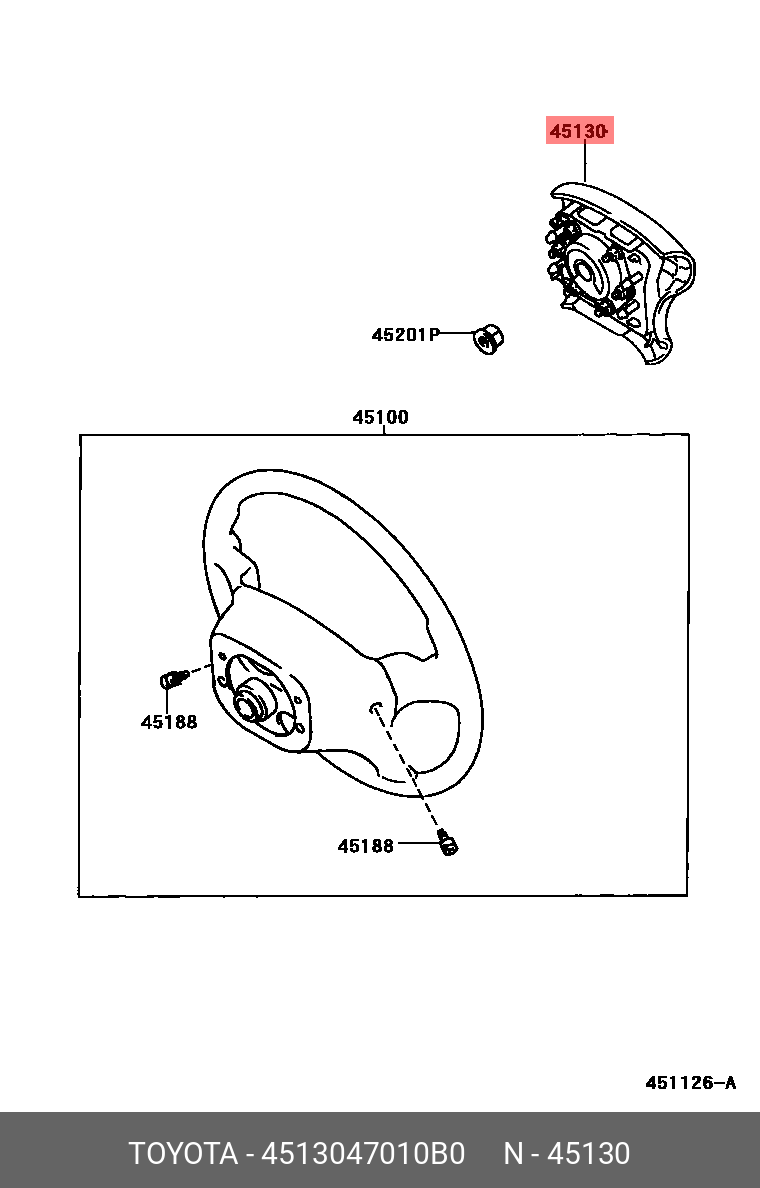 45130-47010-B0 GENUINE TOYOTA PRIUS 199712 - 200308, BUTTON ASSY, HORN ...
