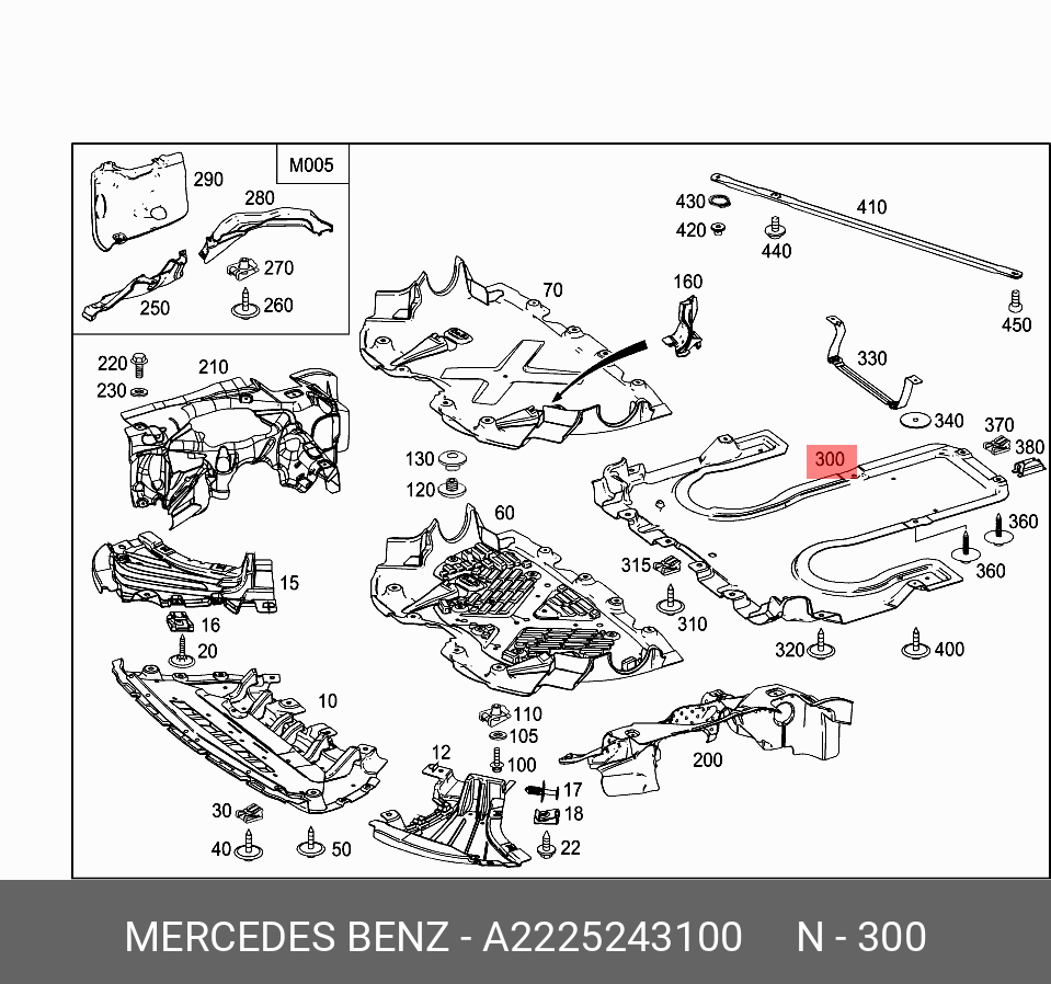 A 222 524 31 00 MERCEDES BENZ Engine compartment shield