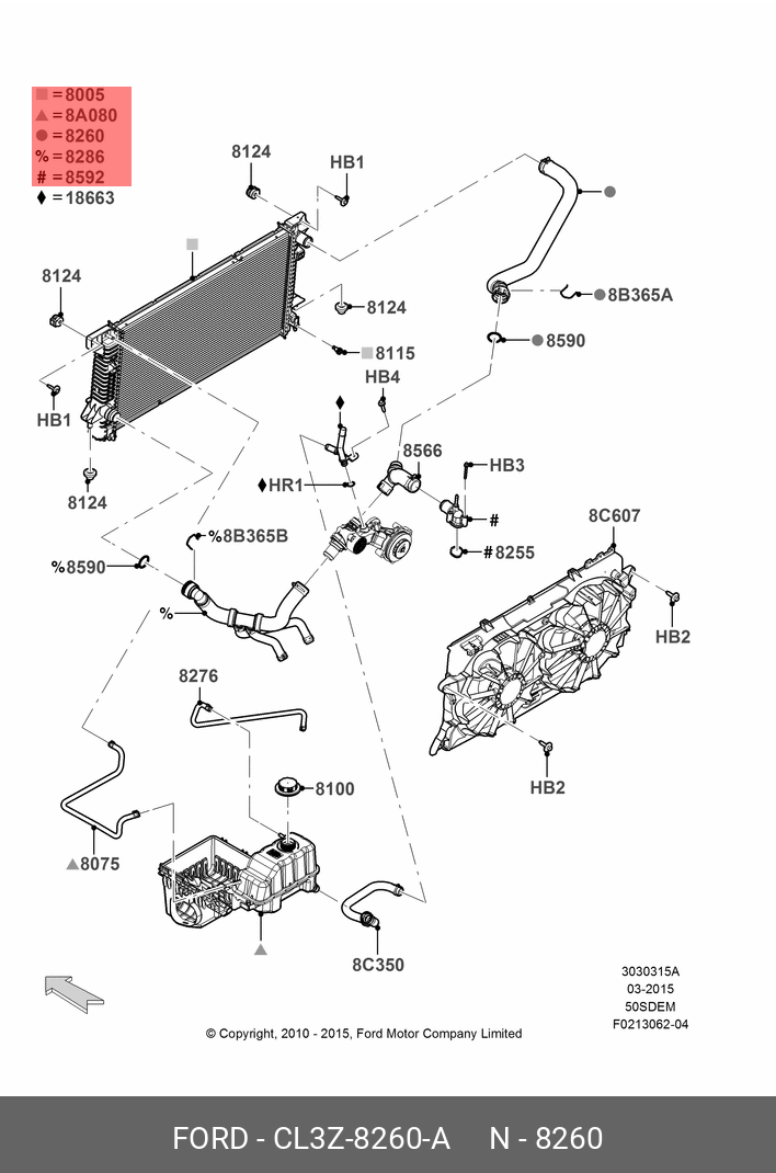 CL3Z-8260-A FORD HOSE RAD UPPER